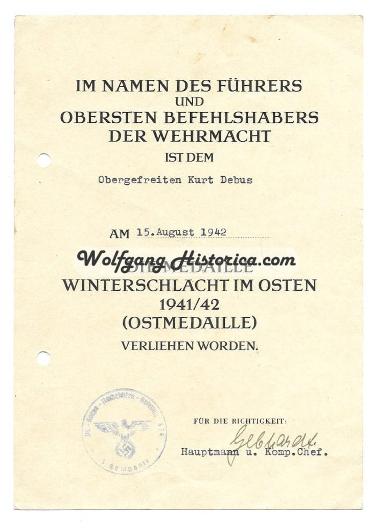 Winter War Medal Award Document – Panzerkorps-Nachrichten-Abteilung 424 ...