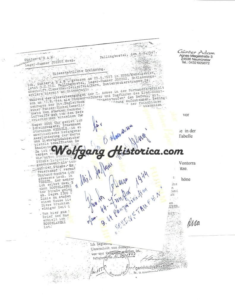 Postwar Autograph of Günter Adam – "Wiking" & “Hohenstaufen”