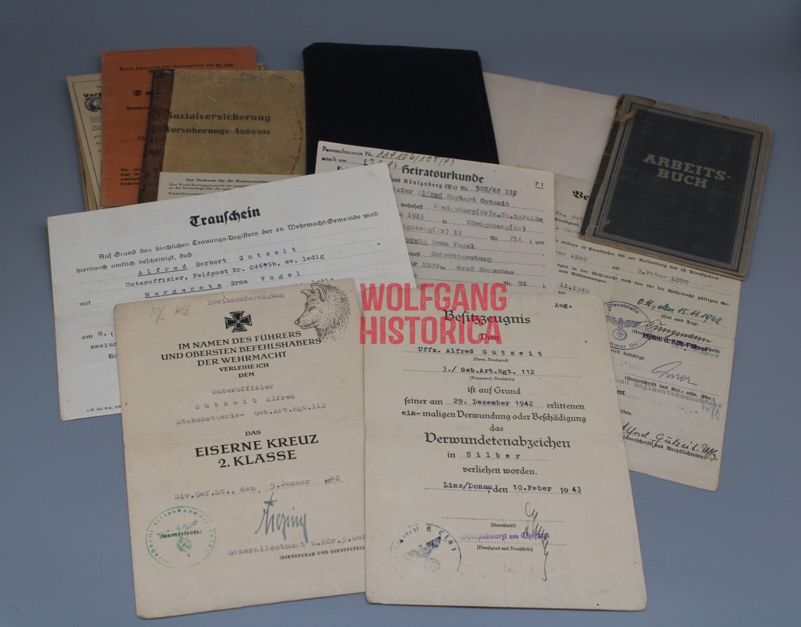 2x Award Docs: Iron Cross 2nd Class & WB Silver + Extra Docs (3.Geb.Div ...