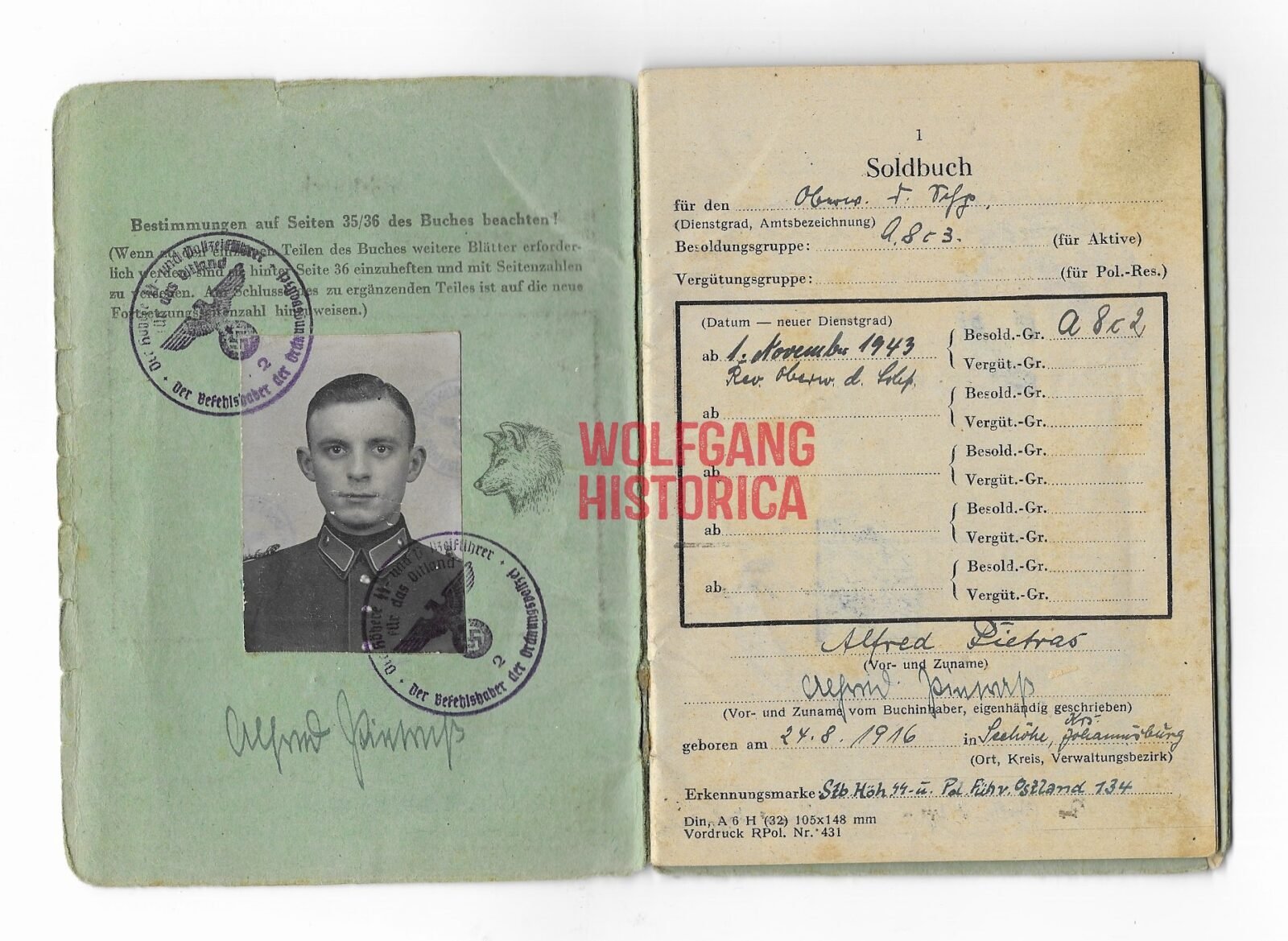 Polizei Soldbuch (Rare Memellandmedaille entry) – Wolfgang Historica