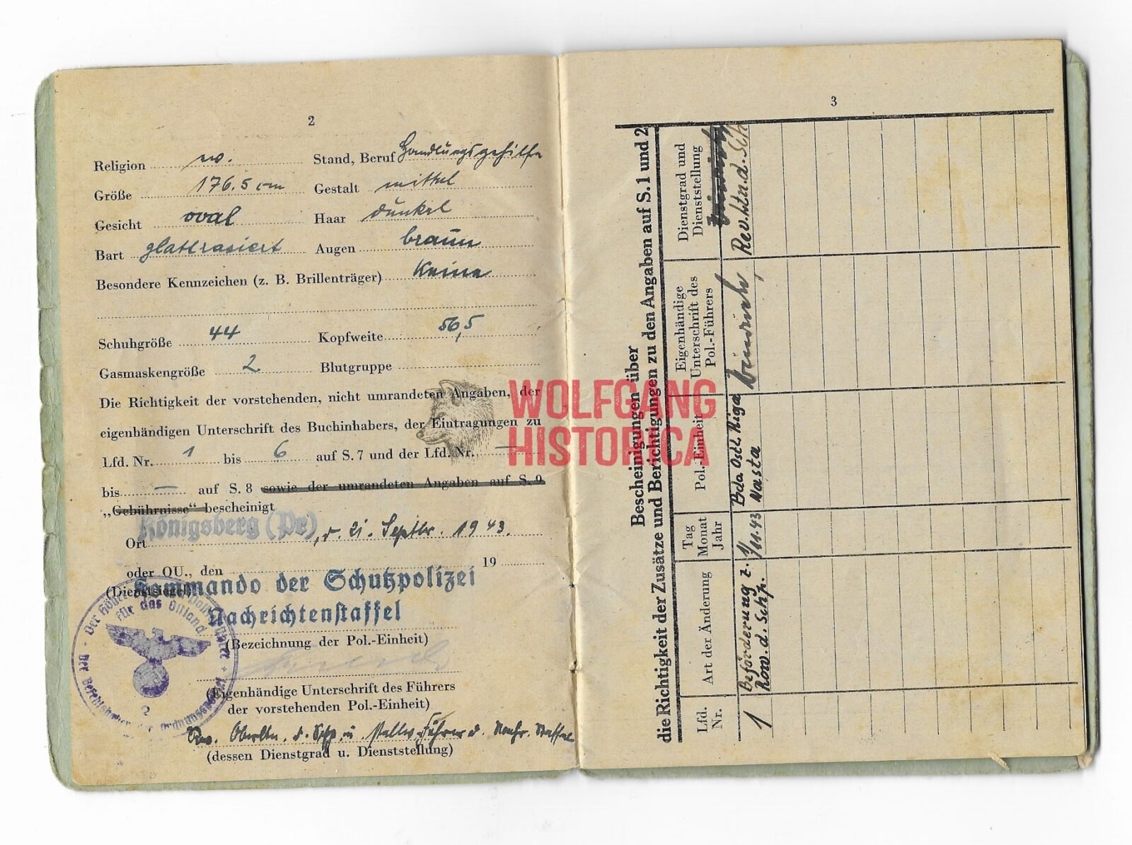Polizei Soldbuch (Rare Memellandmedaille entry) – Wolfgang Historica