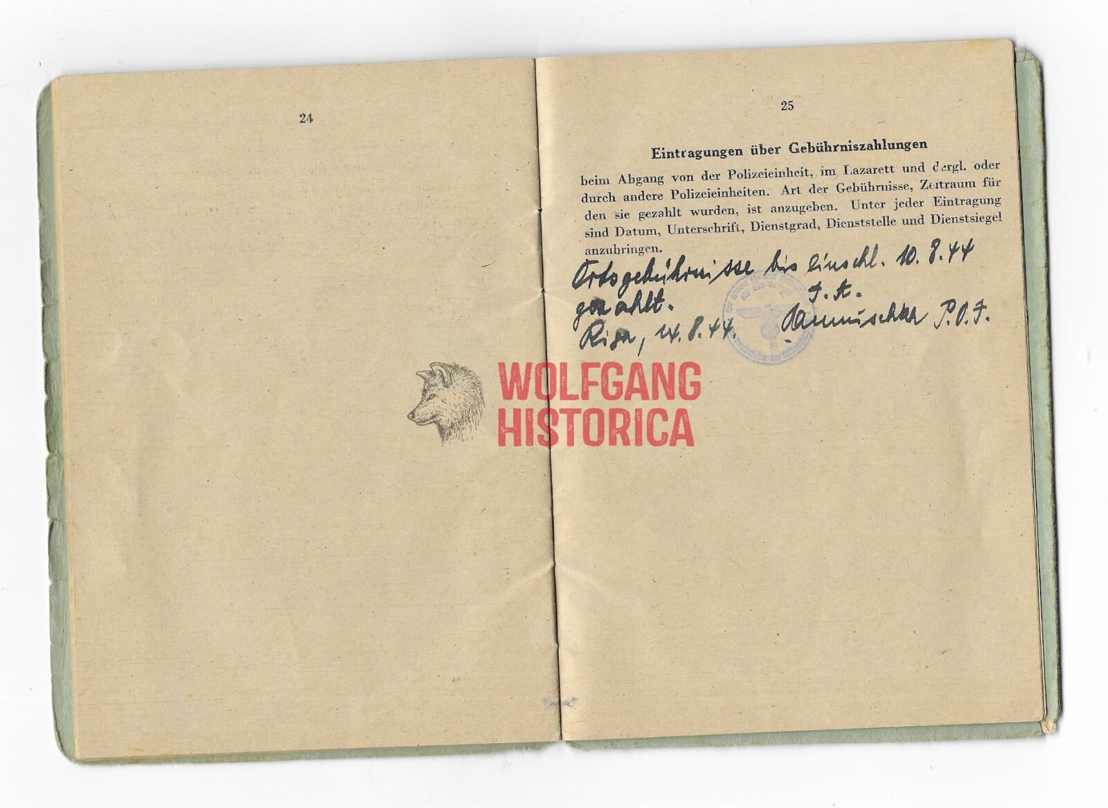 Polizei Soldbuch (Rare Memellandmedaille entry) – Wolfgang Historica
