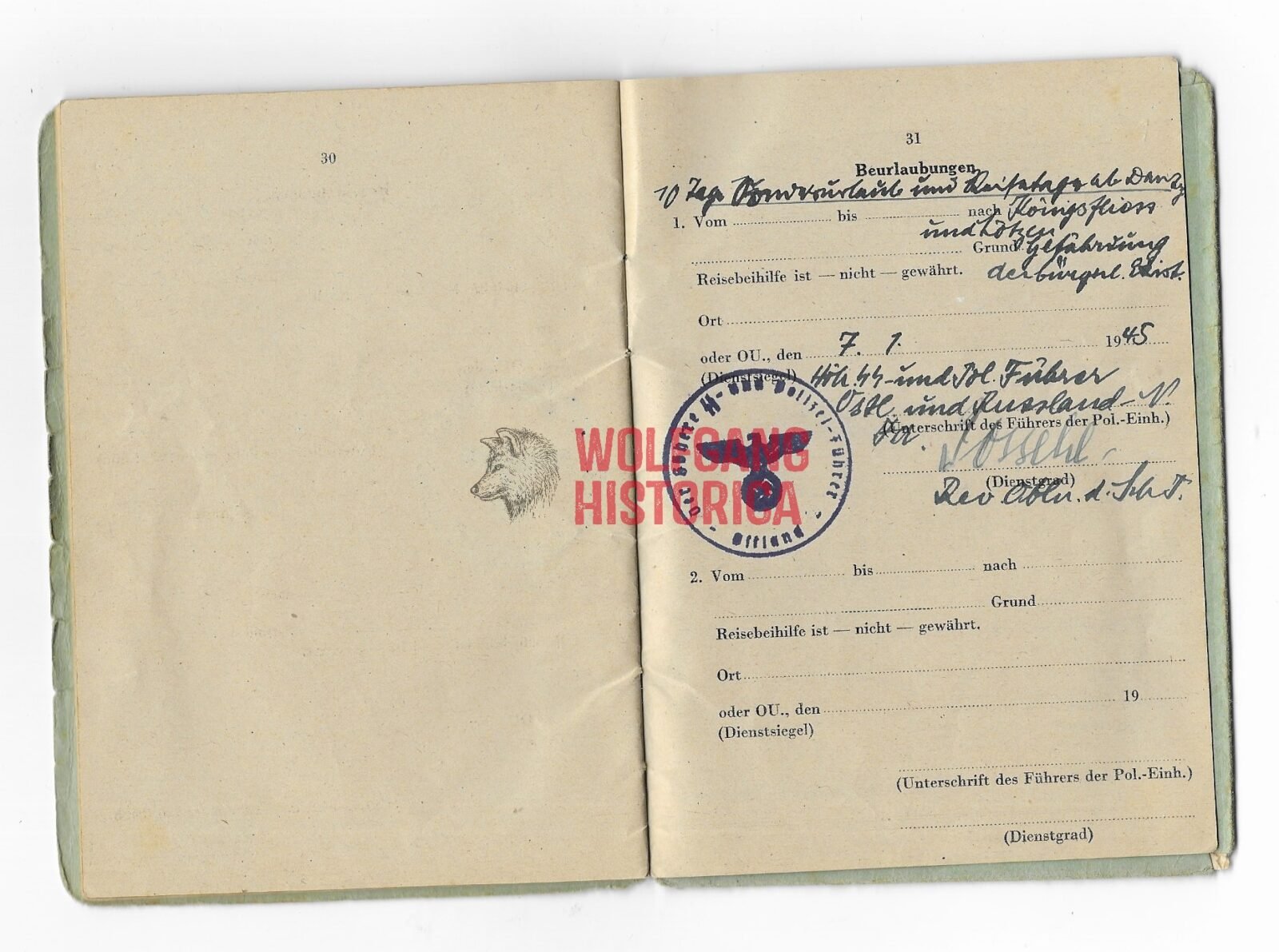 Polizei Soldbuch (Rare Memellandmedaille entry) – Wolfgang Historica