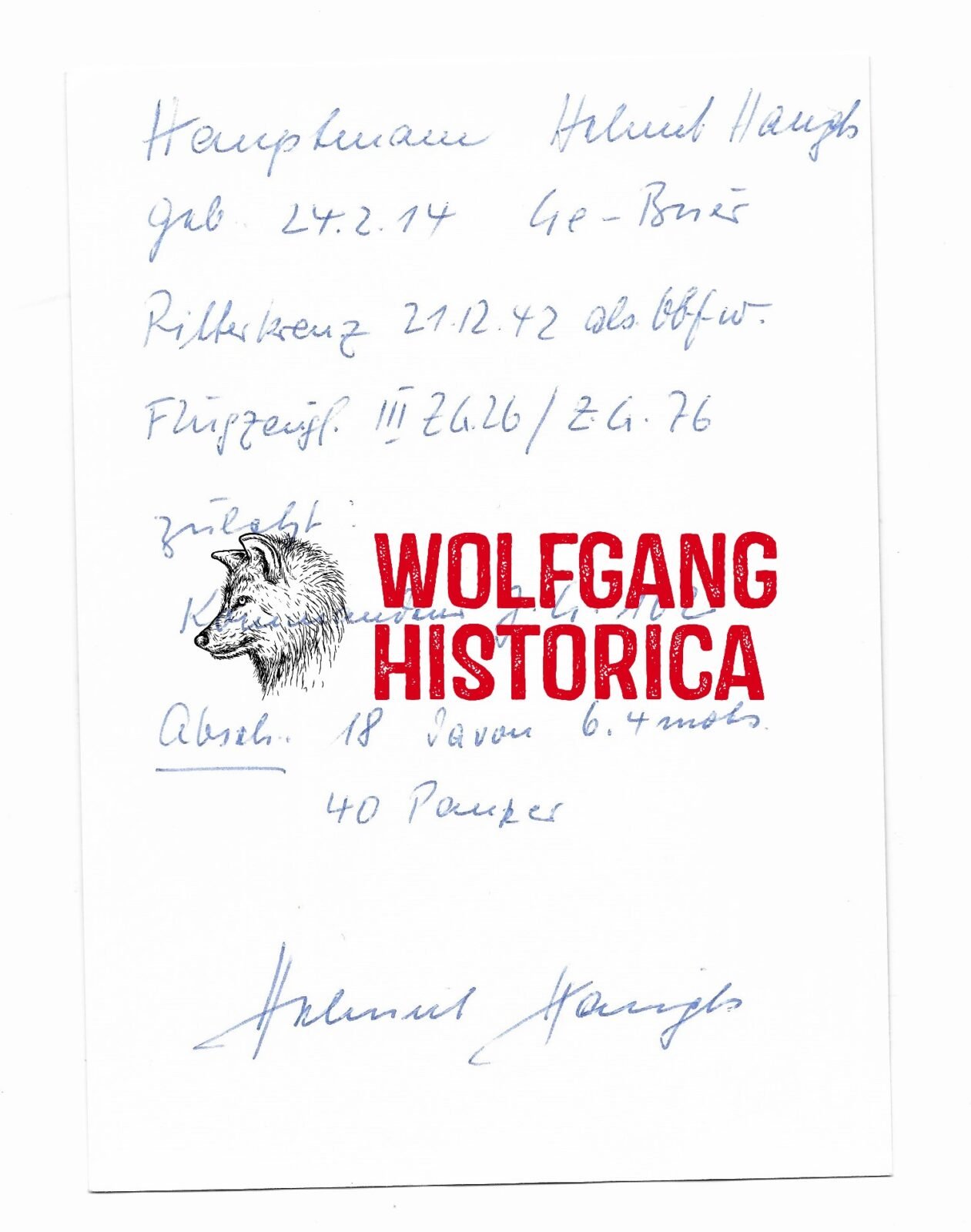 Helmut Haugk – Zerstörergeschwader 26 “Horst Wessel” – Wolfgang Historica