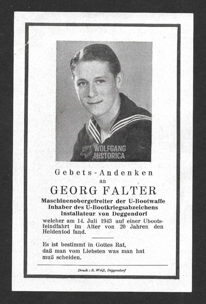 Deathcard of U-Boot Crewmember – U-Boot “U-513” (Sunk by a US Mariner ...