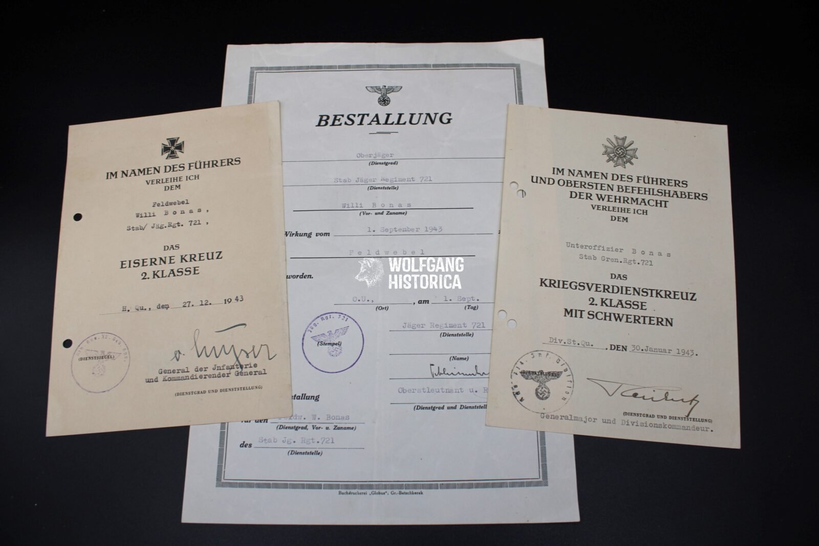 2x Award Docs: Jäger-Regiment 721 (114. Jäger-Division) - Wolfgang ...