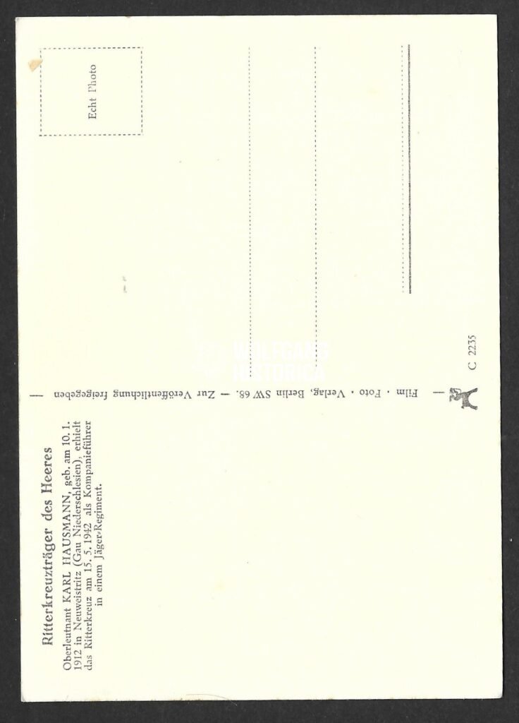 Karl Hausmann – Jäger-Regiment 28 & Großdeutschland (Wartime Signed ...